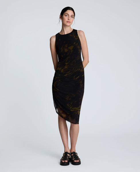 Shop Sandra Side Ruched Asymmetrical Mesh Dress | KC