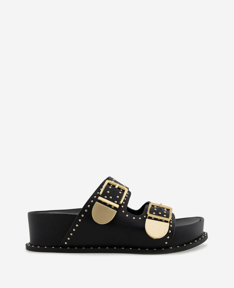 Gradie Double Buckle Studded Leather Platform Sandal | KC