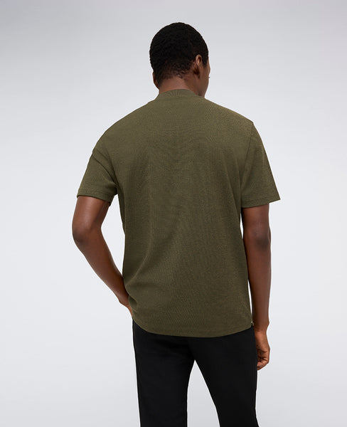 Dark Green Band-Collar Henley – Stretch & Wicking | KC