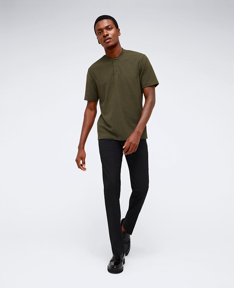 Dark Green Band-Collar Henley – Stretch & Wicking | KC