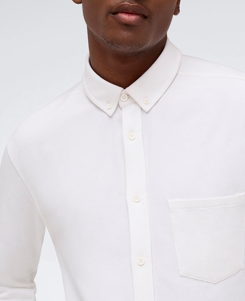 White Stretch Button-Down Shirt with Pocket | Kenneth Cole