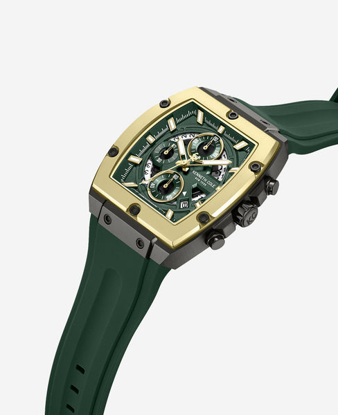 Men’s Chronograph Sport Silicone Watch – Green/Gold | KC