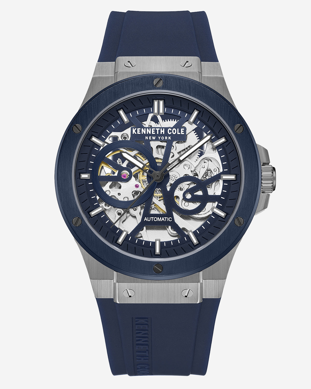 Automatic Two-Tone Gunmetal Watch—Blue Leather Strap | KC