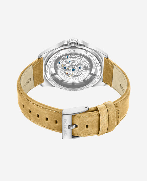 Men's Skeleton Automatic Watch with Tan Leather Strap | KC