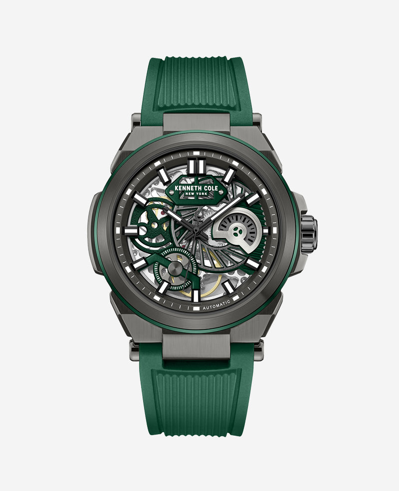 Shop Men’s Skeleton Automatic Silicone Watch in Green | KC
