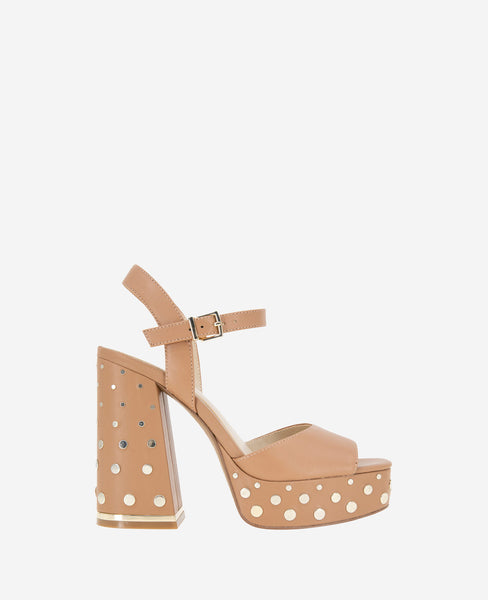 Tan Studded Platform Heels – Dolly Sandals for Women | KC