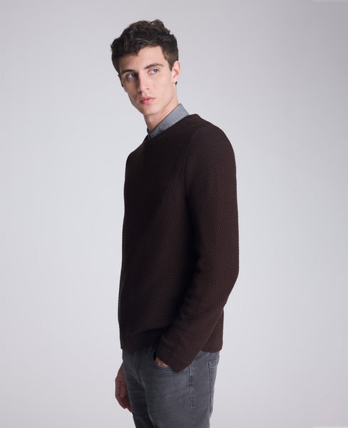 Shop Popcorn Crew Sweater: Dark Brown Textured Knit | KC