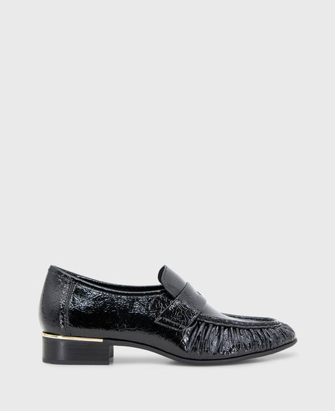 Shop Reece Black Crinkle Patent Penny Loafer | Kenneth Cole
