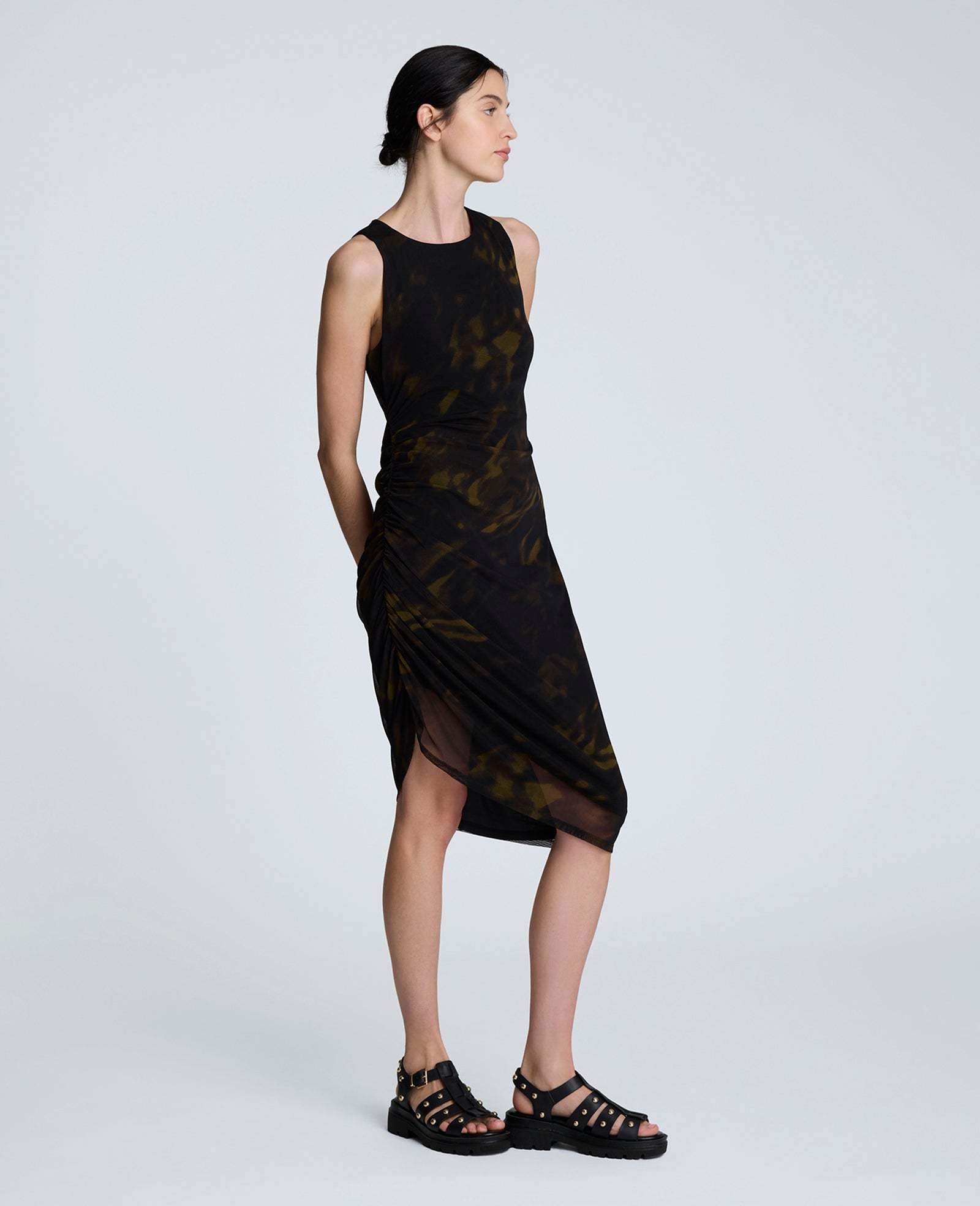 Shop Sandra Side Ruched Asymmetrical Mesh Dress | KC