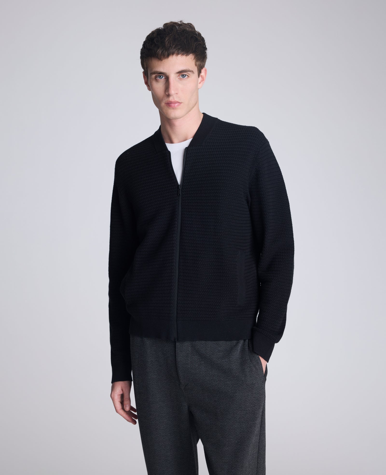 Shop Sweater Bomber Jacket: Black Waffle Knit | Kenneth Cole