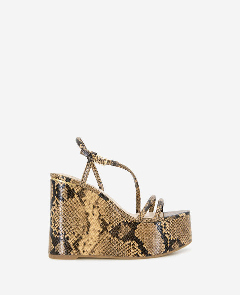 Shop Tatiana Snake Print Platform Wedge Sandal – Sand | KC