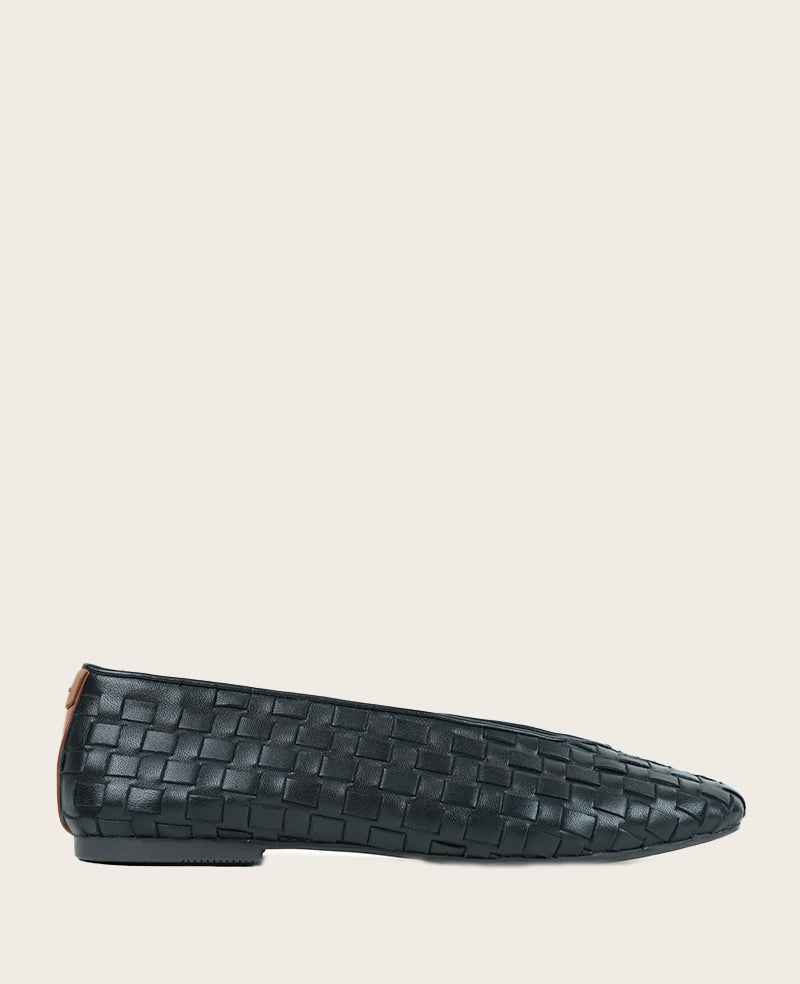 Gentle Souls Willow Woven Black Leather Flats for Women