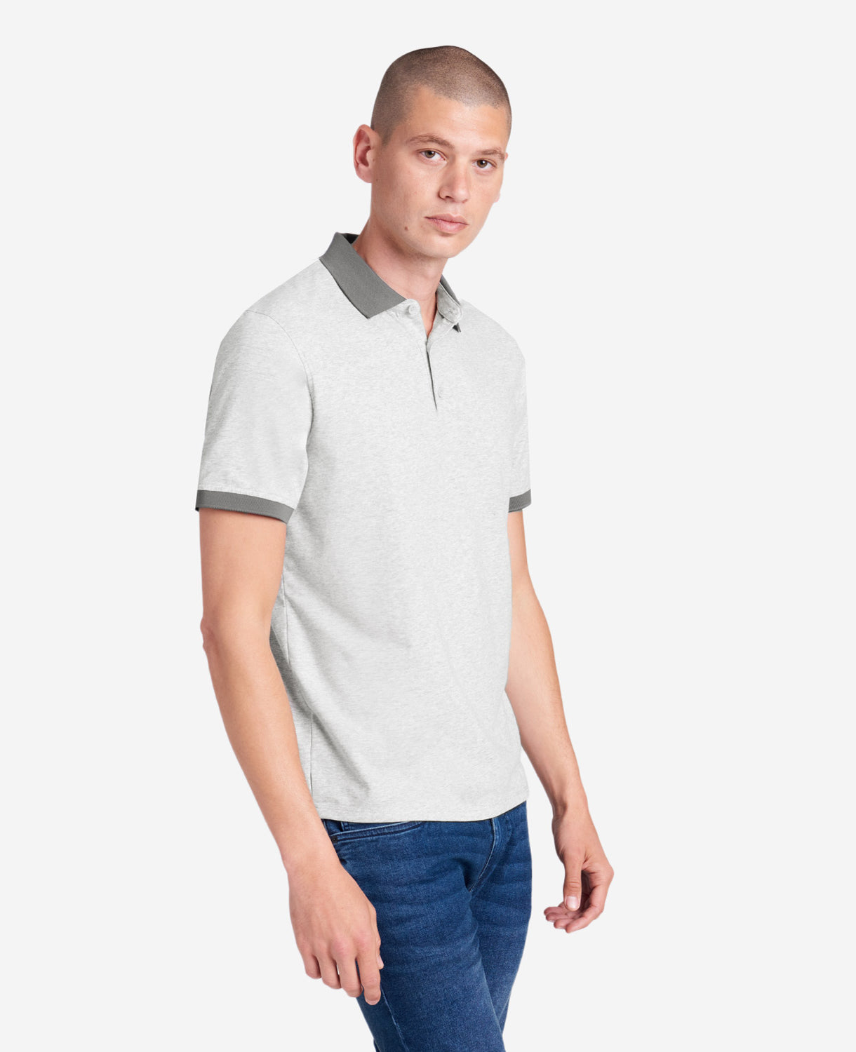 Heather Grey Polo with Colorblock Collar – 4-Way Stretch
