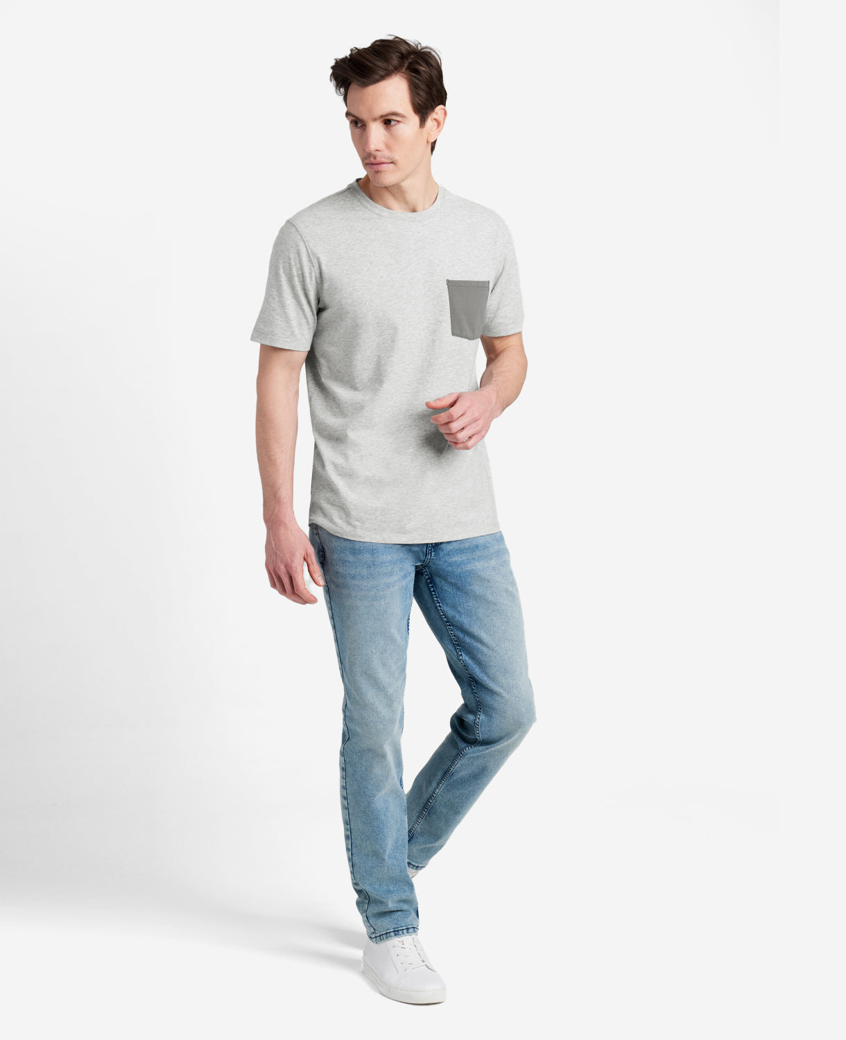 Heather Grey Crew Neck T-Shirt with Pocket | Kenneth Cole